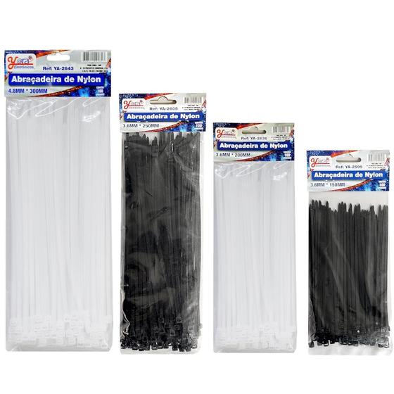 400 Abraçadeiras Fita Lacre Nylon 150mm 200mm 250mm 300mm Cinta ...