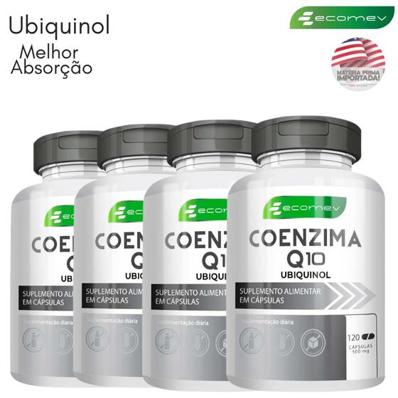 4Un Coenzima Q10 Ubiquinol Puro 500mg 480Cáps Kit 8 Meses Ecomev - Coenzima Q10 - Magazine Luiza