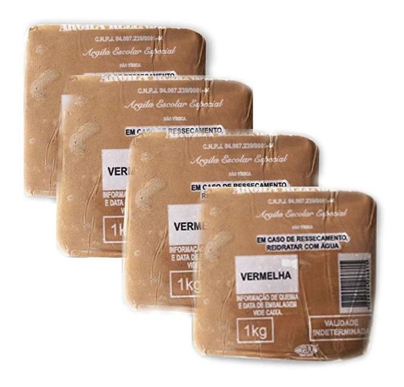 4X Argila para Modelagem Escolar Vermelha ( 4kg ) - REZENDE ARGILA ...