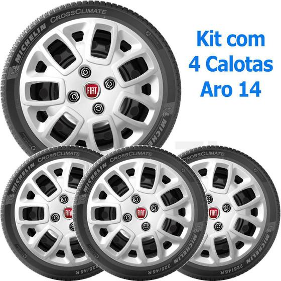 4X Calota Fiat Palio Novo Uno Siena Aro 14 Com Emblema 157Cb - Grid - Calota para Carro ...