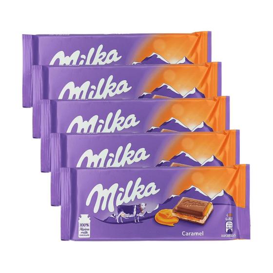 5 barras de chocolate ao leite milka de creme e caramelo - Chocolate ...