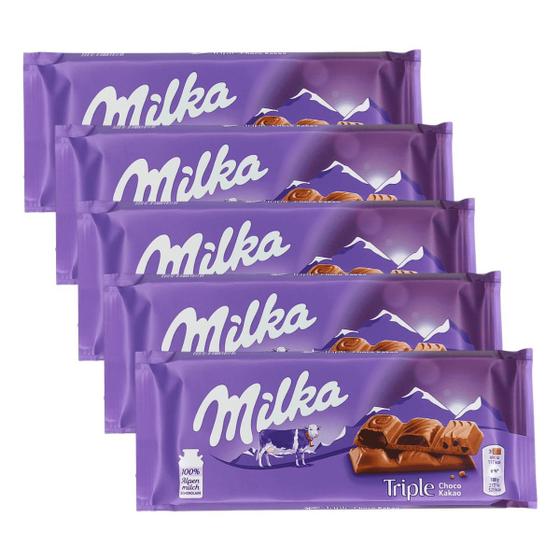 5 barras de chocolate ao leite milka triple cacao 100g - Chocolate ...