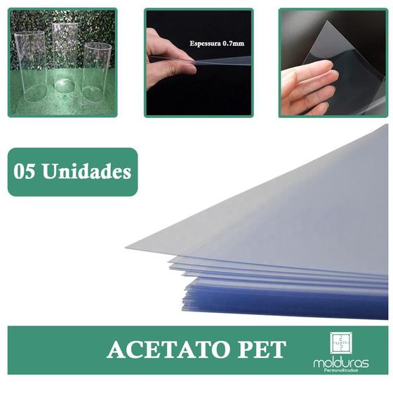 5 Folhas acetato transparente cilindro 120x62 cm com 0,70 mm - Molduras Personalizadas - Folha ...