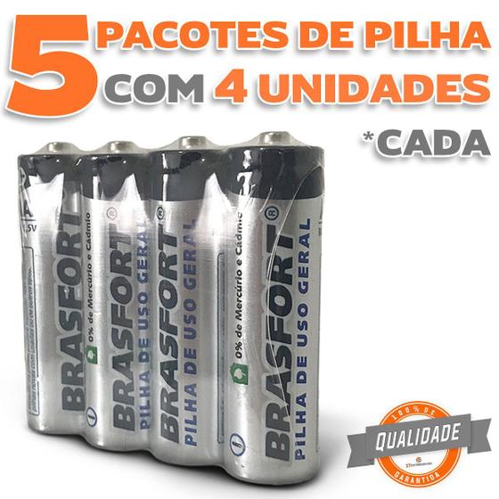 5 Pacote Pilha Pequena AA 1,5v Uso Geral 20 Unidade Brasfort - Pilhas ...