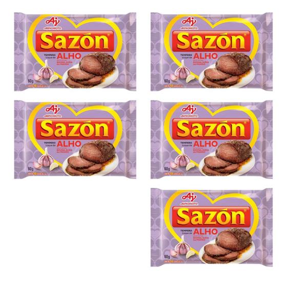5 Pacotes 60g Sazon Ajinomoto Tempero Cor Roxa Sabor Alho - Tempero ...