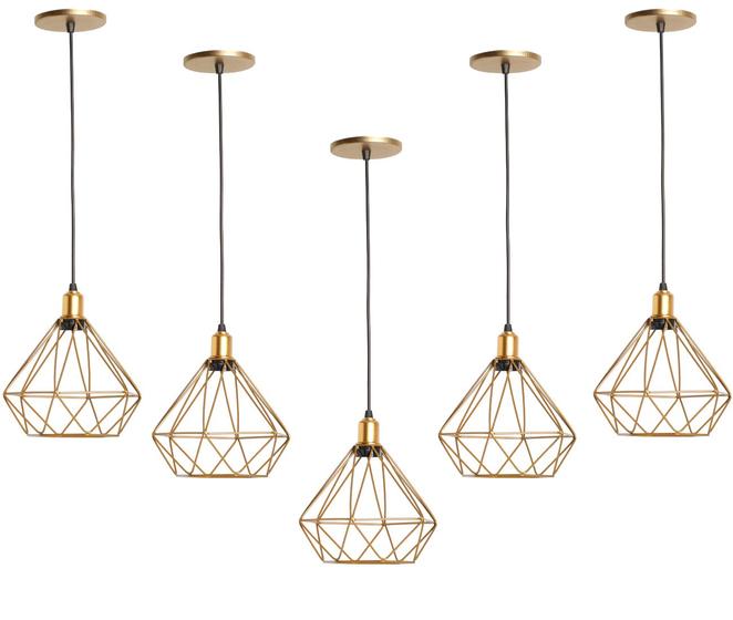 5 Pendente Diamante Aramado Lustre de Teto Luminária Estilo Industrial ...