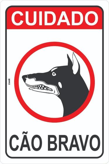 5 Placa Aviso Cuidado Cão Bravo Advertência Bravo 20x30cm - LOOK ...
