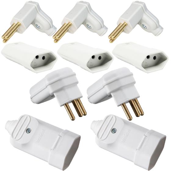 5 Plug Macho 3 Pinos 90 Graus + 5 Tomada Branca Margirius - Cabos e ...