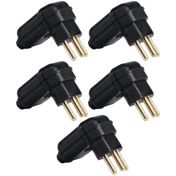 5 Plug Plugue Macho 3 Pinos 10a 90 Graus Prensa Cabos Preto Margirius ...