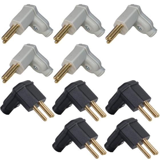5 Plug Plugue Tomada Macho Preto + 5 Plug Macho Branco 3 Pinos 90 Graus ...