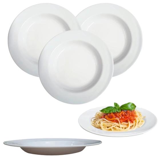 5 Pratos Fundos 25 Cm em Melamina / Plastico Branco Bestfer - Prato ...