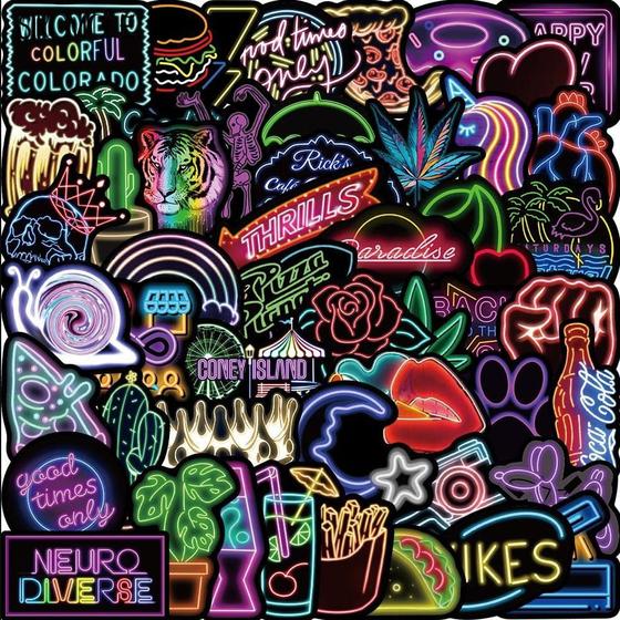 50 Adesivos Luminárias Neon Art Sticker Vinil Prova D'água - NEON ...