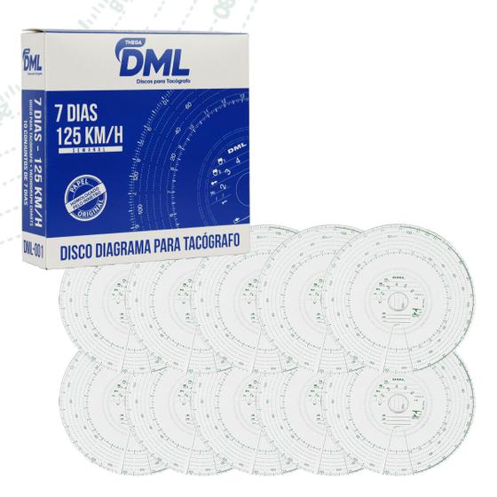 50 Cx Discos Tacógrafos Semanal 7d 125km 20x20 Kit Universal - DML ...