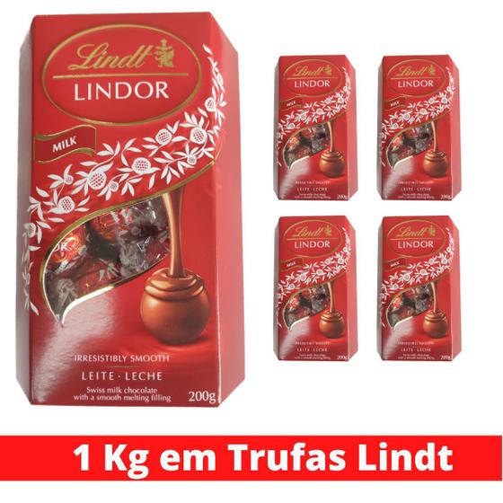 5x Cornet Trufas Chocolate Lindt Lindor Ao Leite 200g - Chocolate ...