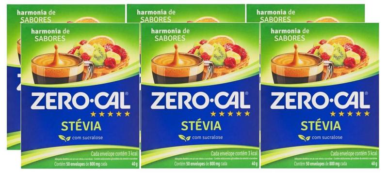 6 Adoçante Zero Cal Stévia Em Pó Sem Glúten 40g 50 saches - Adoçante ...