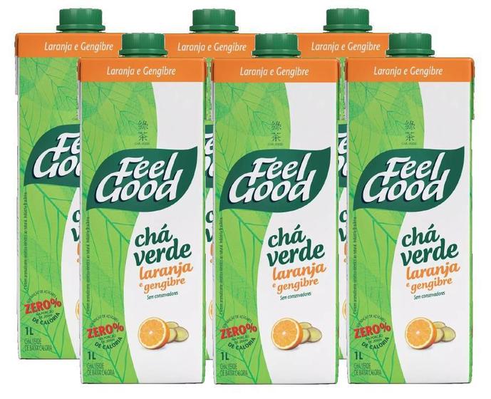 6 Chá Verde Feel Good Sabor Laranja Gengibre Zero Açúcar 1L - Chá Verde ...