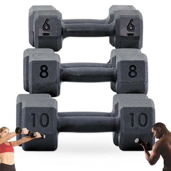 6 Halteres Sextavados Pares de 6 8 10 Kg Dumbbell Pesos de Ferro ...