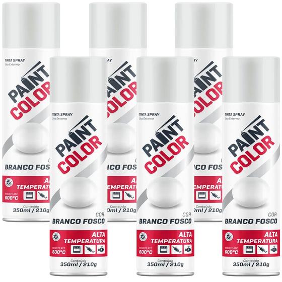 6 Peças - Tinta Spray Alta Temperatura Branco Fosco 600C De 350ml ...