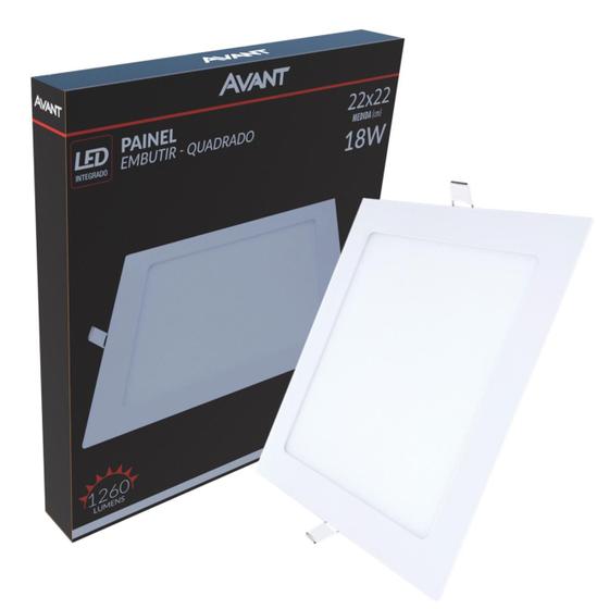 6 Plafon Painel Led Embutir Quadrado 18w Branco Frio 6500k - Avant ...