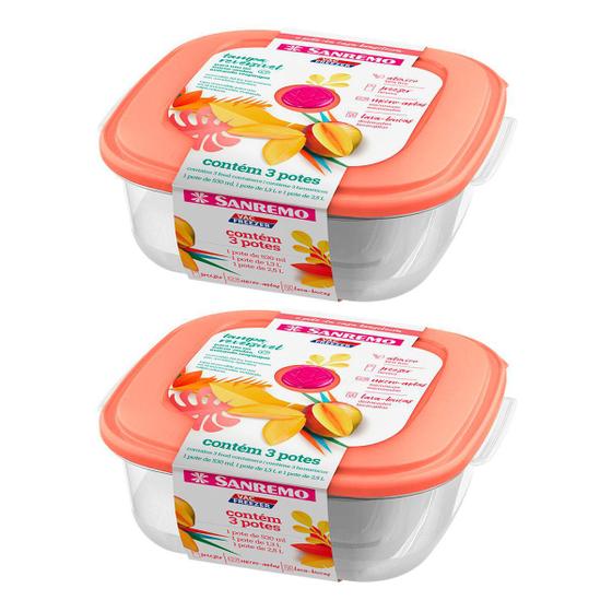 6 Potes plástico quadrado mantimento alimento fruta vasilha marmita ...