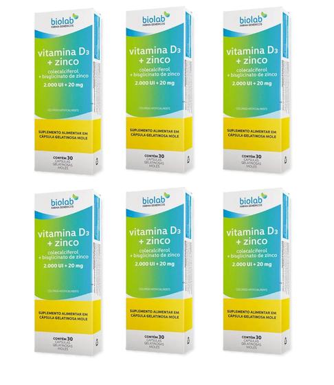 6 Un Vitamina D3 2.000 Ui + Zinco 20mg 30 Cápsulas Biolab - Multivitamínico / Polivitamínico ...