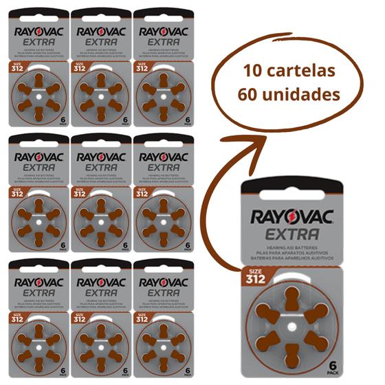 60 Pilhas RAYOVAC para aparelhos auditivos - Tamanho 312(selo Marrom ...