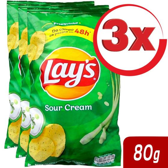 7892840816780 - kit com 3 pacotes de batata frita lays 80g cebola sour ...