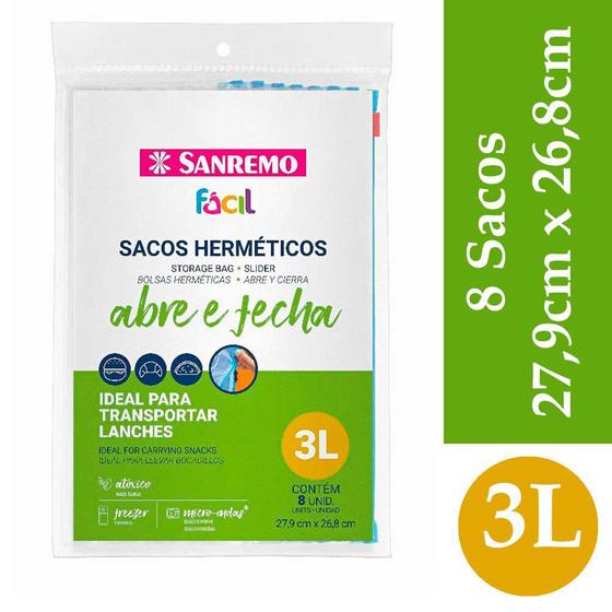 8 Sacos herméticos 3L abre e fecha com clipe vedador saquinho zip lock ...