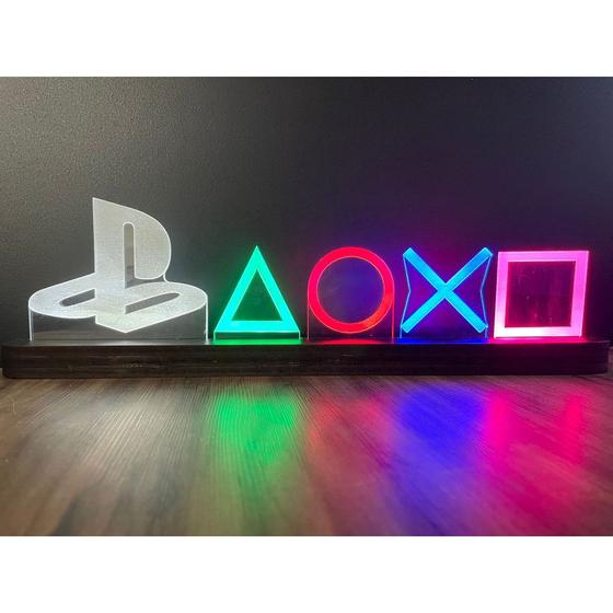 Abajur Luminária Led Especial 37cm com 5 Acrílicos símbolos game gamer ...