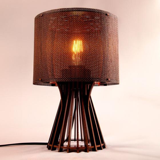 Abajur Luminária Mesa Madeira MDF Rustico sala Quarto Cabeceira Vazado ...