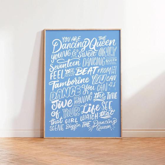Abba Dancing Queen Song Lyrics Canvas Poster Hand Lettering Wall Art ...