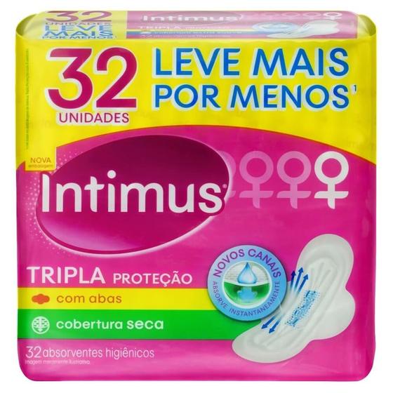 Absorvente Intimus Tripla Proteção Com Abas Cobertura Seca 32 unidades ...