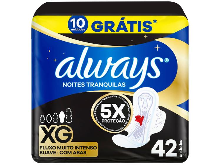 Absorvente Noturno Always Noites Tranquilas Suave XG com Abas 42 ...