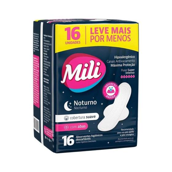 Absorvente noturno Mili com abas pacote com 16 unidades - Absorvente ...