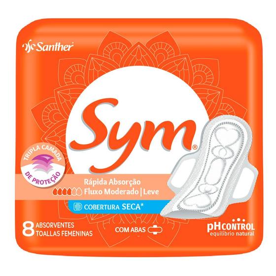 Absorvente Sym Cobertura Seca com Abas 8 Unidades - Absorvente ...