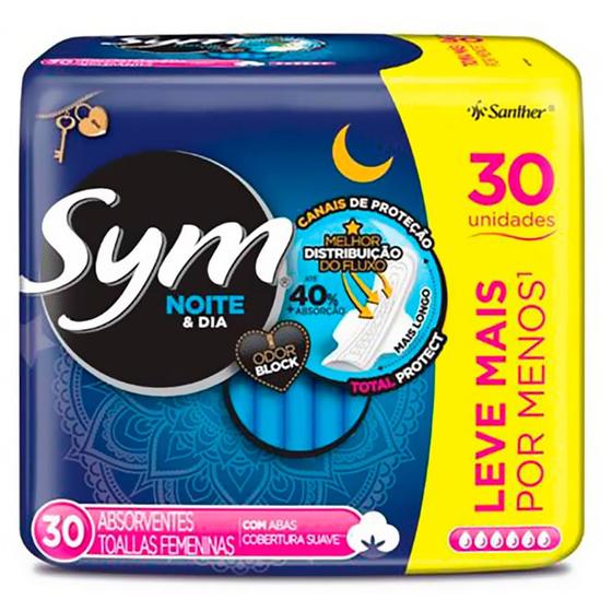 Absorvente Sym Noturno Com Abas Suave Com 30 Unidades - Absorvente ...