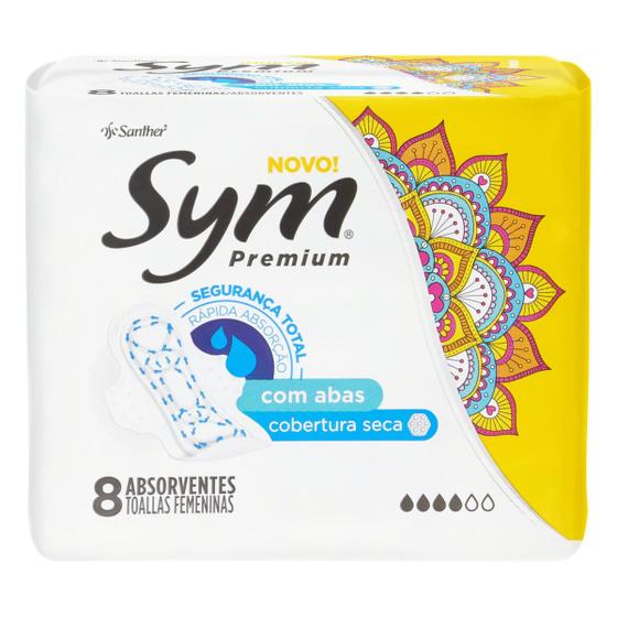 Absorvente Sym Premium Cobertura Seca Com Abas 8 Unidades - Absorvente ...