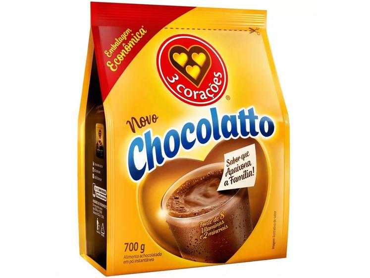 Achocolatado em Pó 3 Corações Chocolatto - 700g - Achocolatado ...