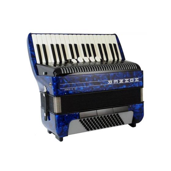 Acordeon 72 baixos Hohner Amica III Azul com 34 teclas e com Case ...