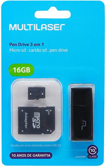 Adaptador 3x1 SD+Pen drive+Cartão De Memória 16GB Multilaser - MTS ...