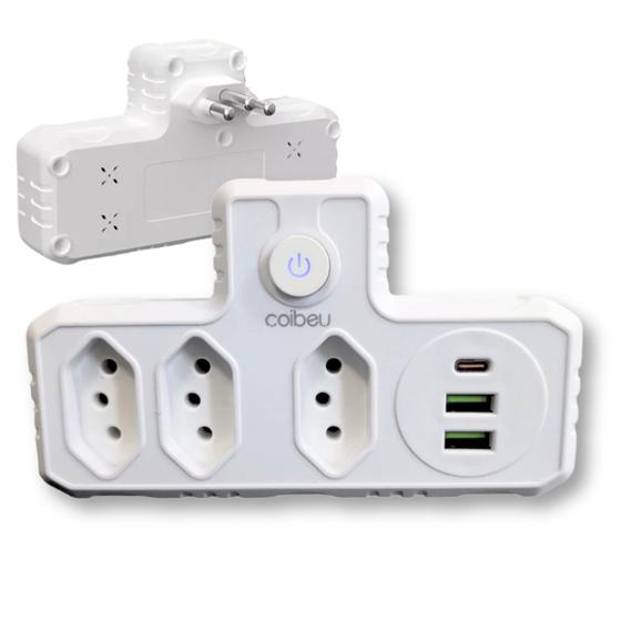 Adaptador de Tomada Inteligente 3 Tomadas 2 Interface USB 1 Porta USB ...
