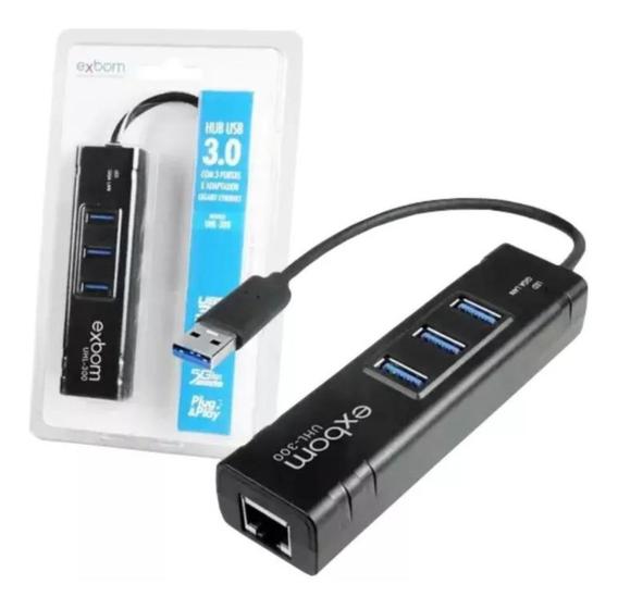 Adaptador Internet Rj45 Lan 1000mbps E Hub 3 Portas Usb 3.0 - Exbom ...