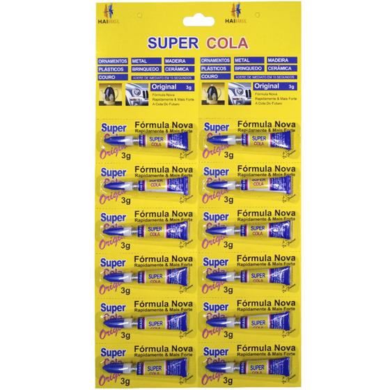 Adesivo Cola Instantânea Super Cola Cartela 12 Unidades 3g - Cola ...