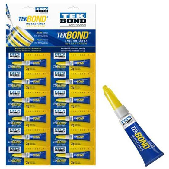 Adesivo / cola instantanea super cola com 12 pecas 2g na cartela - TEK ...