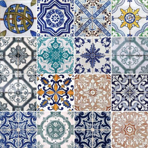 Adesivo de Azulejo - Ladrilho Hidráulico - 10cm x 10cm - 16un - 320Azpe ...