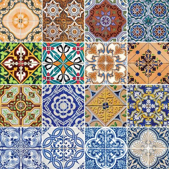 Adesivo de Azulejo - Ladrilho Hidráulico - 10cm x 10cm - 16un - 325Azpe ...