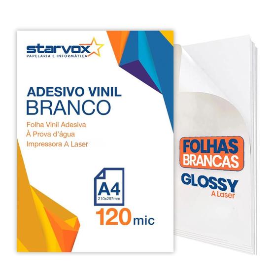 Adesivo Vinil Branco Para Impressora Laser A4 10 Folhas Starvox ...