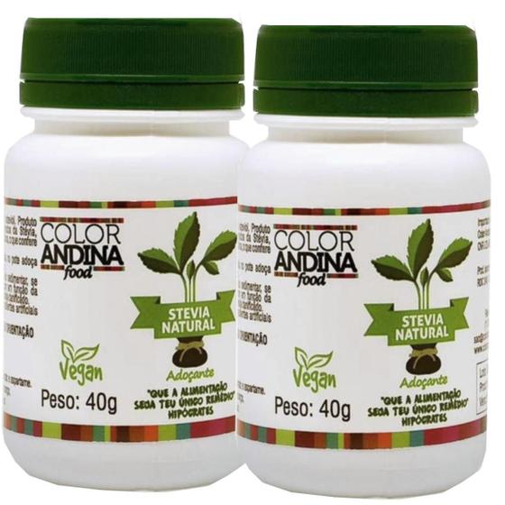 Adoçante Em Pó 100% Natural Stevia 40G Color Andina Kit X2 - Color ...