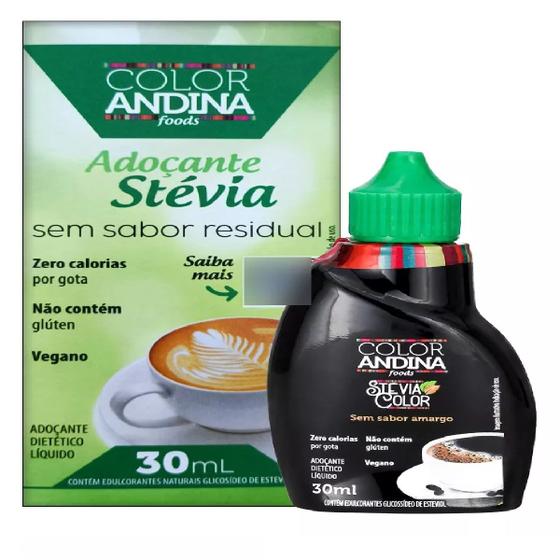Adoçante Stevia Líquido 100% Natural Color Andina Food 30mL sem sabor ...