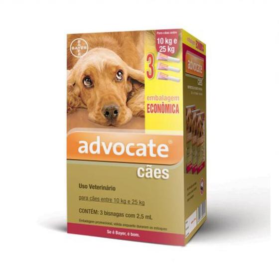 Advocate cães 2,5ml (10 a 25kg) - 3 pipetas - Elanco - Antipulga e ...
